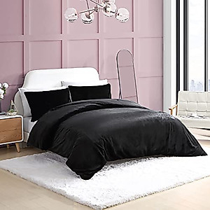 City Scene- Queen Duvet Cover Set, Faux Fur Bedding Set, Ultra Cozy Home Decor (Solid Black, Queen)