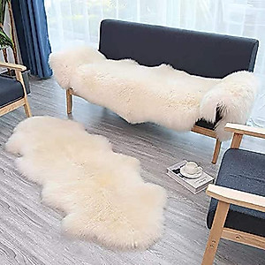 Gracefur Area Rug Genuine Sheepskin Rug Soft Lambswool Throw Rug Decorative Rug for Bedroom Sofa Floor (2*6ft, White)