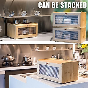 ETMI Bamboo Bread Box for Kitchen Countertop-Large breadbox Wooden Clear Bread Box with Window Bread Holder