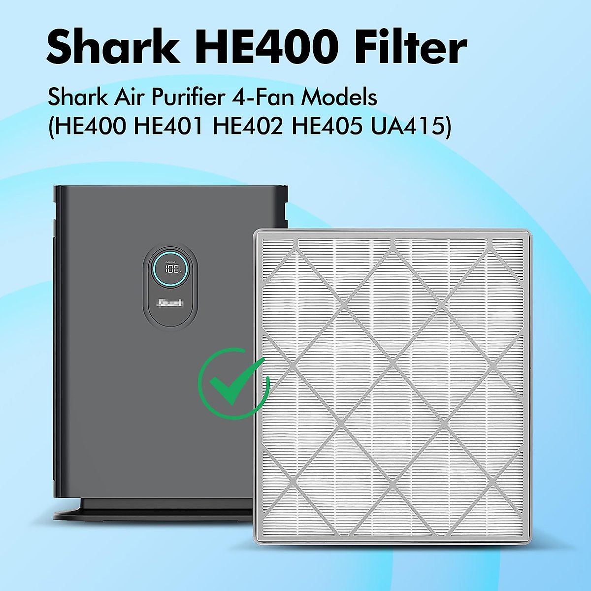 1 Pack HE401 Filter Replacement for Shark Air Purifier 4, HE401 HE402 HE405 HE400 Filter with Pre-Filter, Activated Carbon Filter and H13 True HEPA Filter