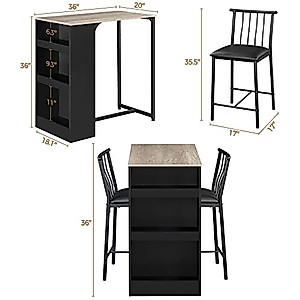 Yaheetech 3-Piece Dining Table Set, Counter Height Dining Table Set for 2, Compact Kitchen Table Set with 3-Layer Side Storage Shelf for Kitchen Restaurant, Black/Gray