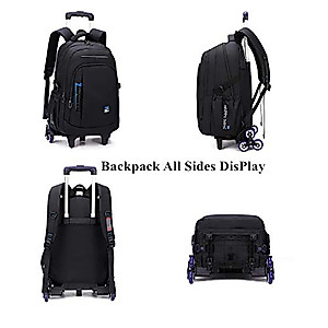 Black Kids Boys Rolling Backpack Teens Carry-on Luggage with Wheels Trolly BookBag for School-2 Wheels