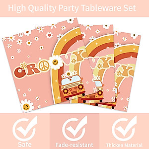 Oigco 120PCS Groovy Birthday Party Supplies Hippie Boho Plates Napkins Cups Retro Daisy Flower 60's Style Party Supplies for Girls Happy Birthday Tableware Set for 24 Guests