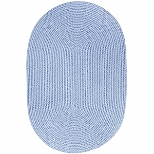 Super Area Rugs Maui Solid Braided Rug Indoor/Outdoor Washable Reversible Carpet, Hydrangea Blue, 2' X 3' Oval