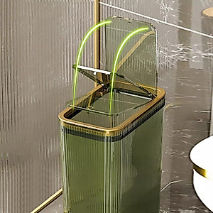 Transparent Trash Can, Bathroom Trash Cans with Lids, Plastic Slim Waste Basket with Press Top Lid,2.6 Gallon/10L Clear Garbage Can for Bathroom, Bedroom, Kitchen, Home,Office (Transparently Green)…