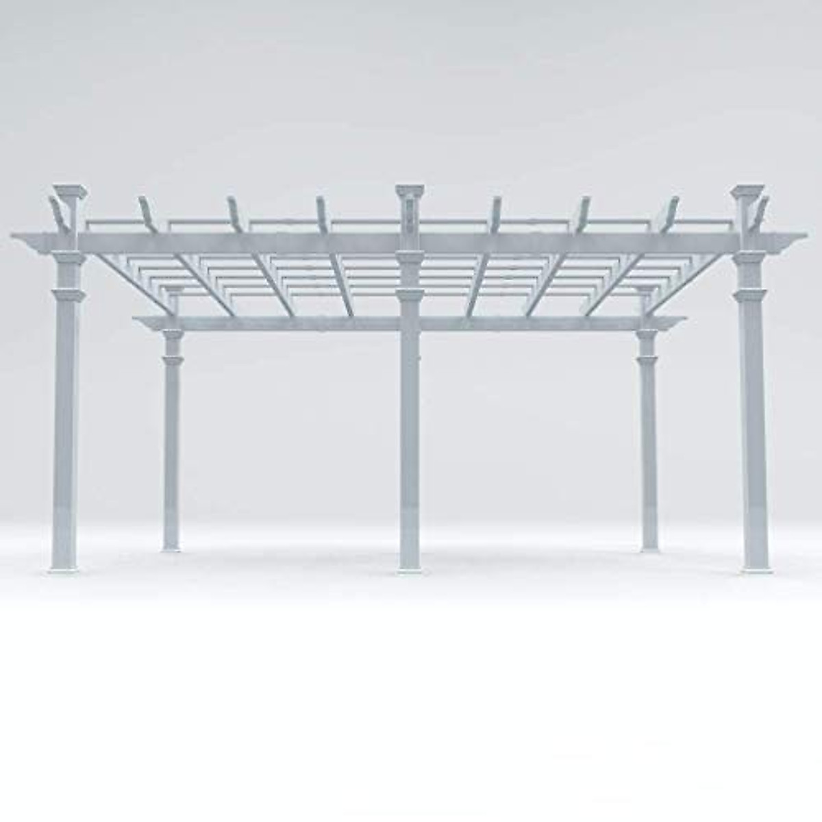 Vita 12 Foot by 16 Foot White Vinyl Barcelona Flat Top Pergola, PVC, Shade Structure, Outdoor Living, BPA and Pthalate Free, VA42028