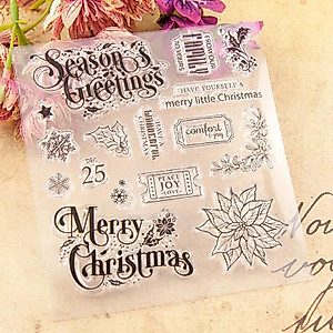NZJ Merry Christmas Season'S Greetings Clear Stamp Background Transparent Silicone Stamp Rubber Stamp for Scrapbook Journal Card Making