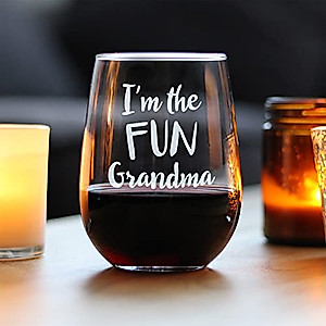 Fun Grandma – Cute Funny Stemless Wine Glass, Large 17 Ounce Size, Etched Sayings, Gift Box