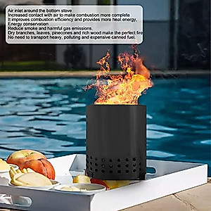 Iron Wood Burning Fireplaces Portable Fire Pit Camping Iron Bonfire Smokeless Tabletop Firepit with Stand Outdoor Garden Camping Supplies (Black)