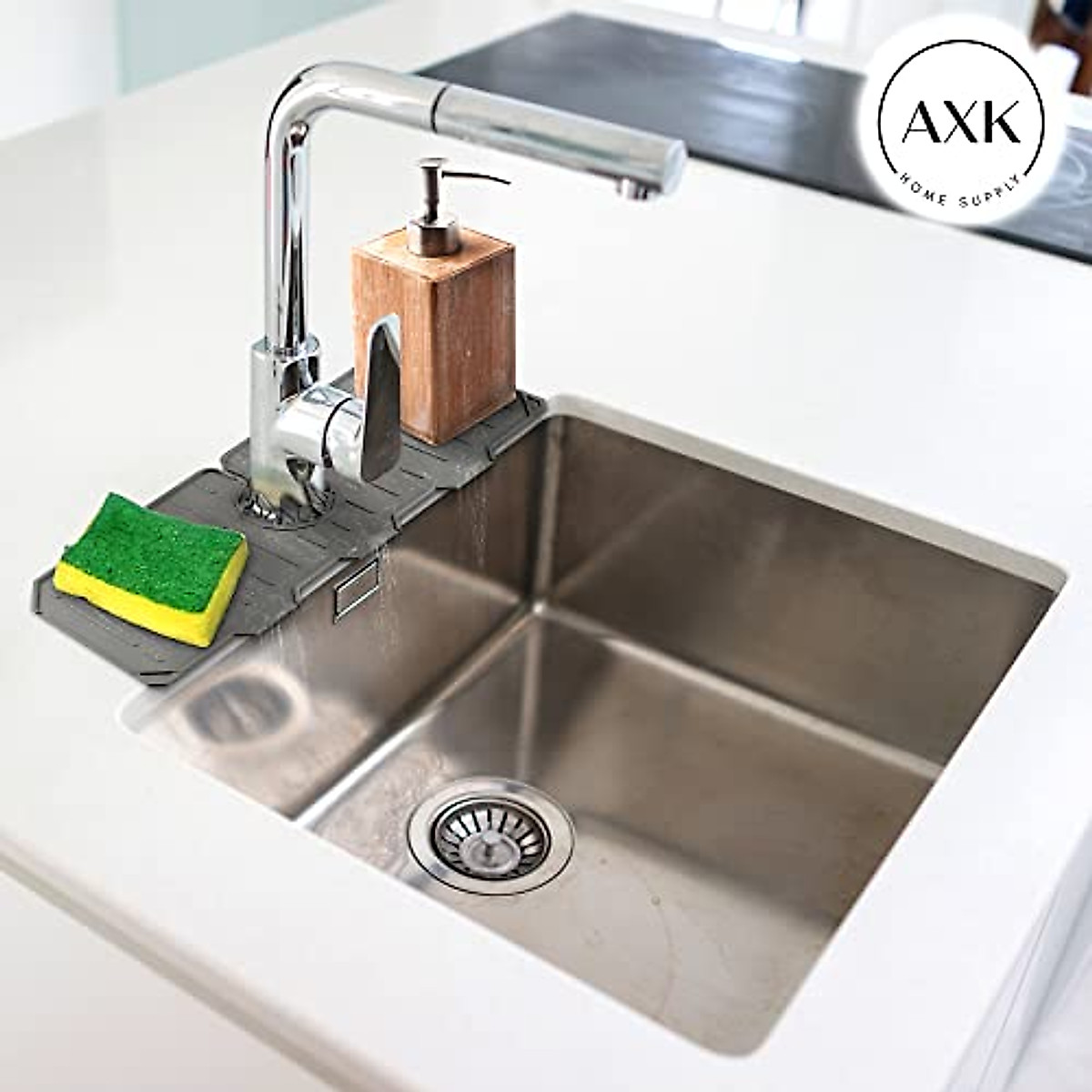 AXK Home Supply Silicone Sink Faucet Mat Splash Protector, Splash Guard, Perfect For Narrow Faucets,Protects Counter From Standing Water-Washable-Kitchen-Bathroom-RV-Laundry-Office(Gray)