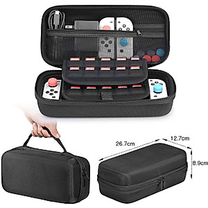 HEYSTOP Switch Case / Switch OLED Case Accessories Compatible with Nintendo Switch & OLED Model, Carry Case with Joycon Grip / PlayStand / Thumb Grips Caps for Nintendo Switch & OLED Model, Black