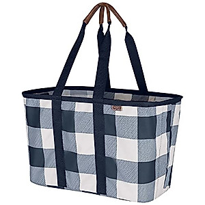 CleverMade Collapsible Fabric Laundry Baskets-Foldable Pop-Up Storage, Pack of 2 (Dark Blue/ White check), 20354