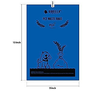 GORILLA SUPPLY Dog Poop Waste Bags with Dispenser and Leash Tie, 9" x 13", Blue, 1000 Count
