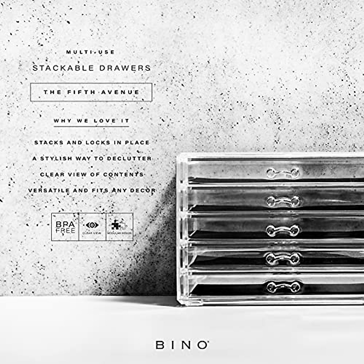 BINO THE MANHATTAN SERIES Acrylic Makeup Drawer Organizer- 5 Drawers | Clear Beauty Organizers and Storage| Cosmetic & Makeup Drawer| Home Organization| Jewelry & Vanity Accessories Drawers