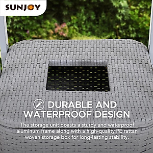 Sunjoy Aluminum Frame Pool Towel Valet Tower with 2-tier Shelves And A Large All-Weather Wicker Storage Basket for Dirty Towels, Grey