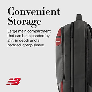 New Balance Laptop Backpack, Legacy Commuter Travel Bag for Men and Women, Black and Red, One Size