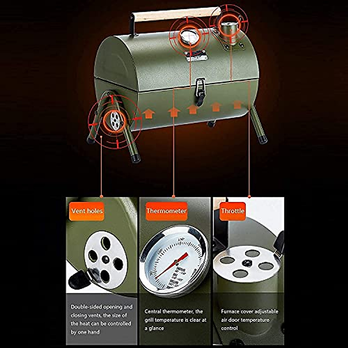 ATAAY Barbecue tool set Outdoor Charcoal Grill, Durable Steel Barbecue Tool Kits with Arch Design Suitable for Outdoor Campers Barbecue Lovers Travel Parks Beaches Wild