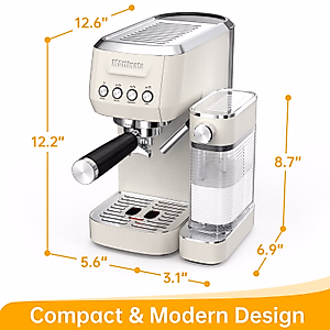 MAttinata Espresso Machine 20 Bar, Cappuccino Machine for Home with 2.0 Long Life Automatic Milk Tank, Espresso Maker with Milk Frother, Coffee Maker Present, Stainless Steel-Mattino Creamy Love