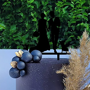 Two Corgi Cake Topper, Modern Elegant Bride And Groom with Pets Silhouette Cake Topper Funny Wedding Rustic Gift Wedding Engagement Anniversary Cake Decorations Party Favors.