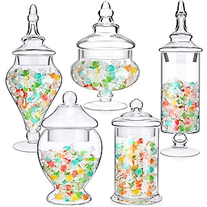 5 Pieces Glass Apothecary Jars with Lids Large Candy Buffet Display Decorative Jars Clear Storage Jars Candy Bar Organizer Canisters for Kitchen Bathroom Wedding Party, 5 Shapes
