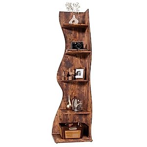 LITTLE TREE Small Corner Shelf, Modern 5-Tier Wall Corner Bookshelf, Stylish Bookcase Storage Rack for Small Space, Living Room, Bedroom