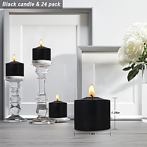 Bulk Pillar Candles - 24 Pack of 1.25 Inch, Black Candles for Kitchen, Spa, Lantern, Mantel, Prayer and Emergency Shelter