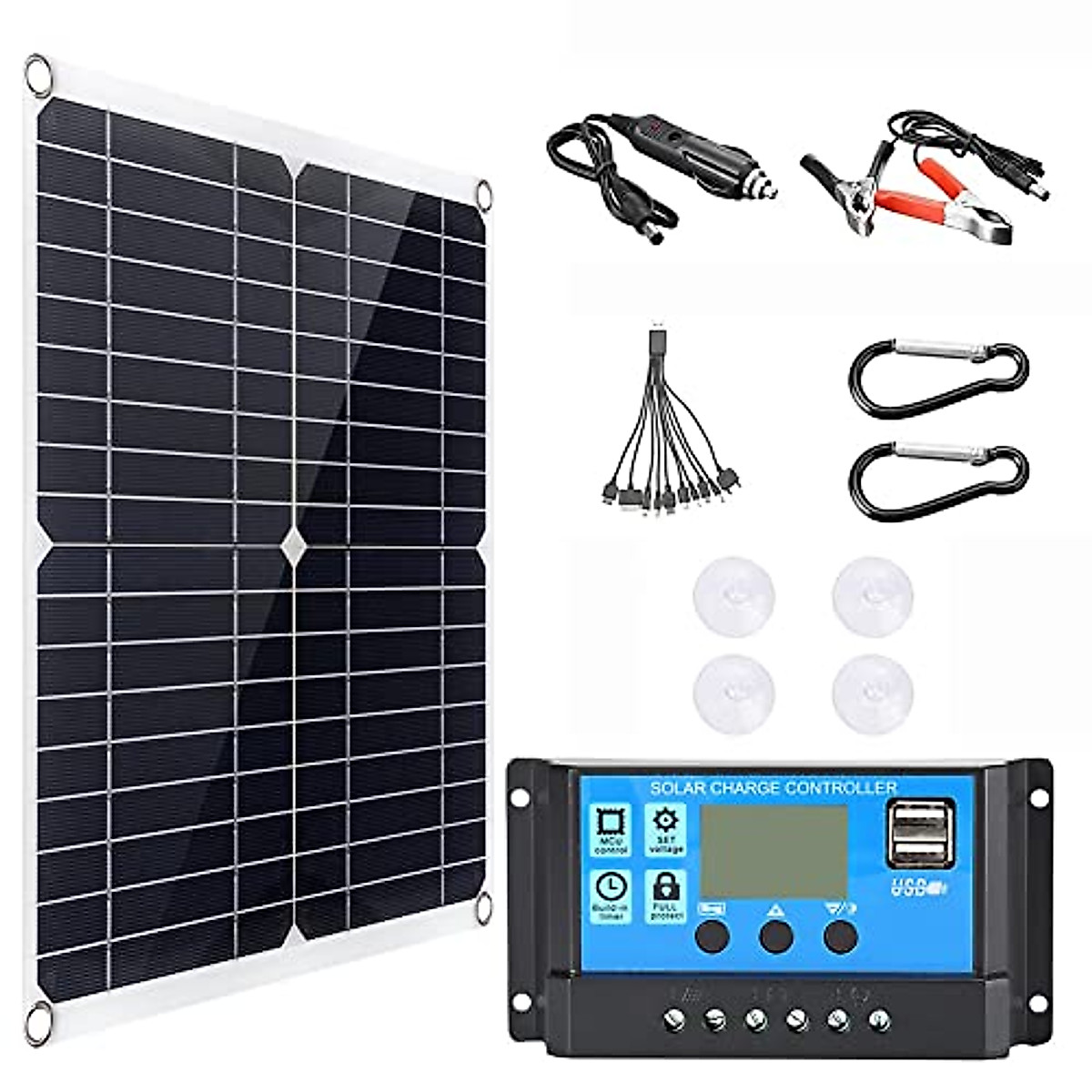 Solar Panel Kit 12V with 100A Solar Charge Controller, Dual 5V USB Outputs Solar Panel Controller Combo for Caravan Boat