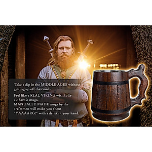 MyFancyCraft Gifts for Men Wood Beer Mug with Box Stainless Steel Cup Men Souvenir Handmade Retro Brown