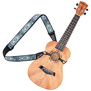 Ukulele Strap No Drill, IHOBOR Adjustable Double J Hook Uke Shoulder Strap, Premium Jacquard Blue totem Clip on Ukelele Strap, Easy to Use and Fit Most Standard Uke Sizes
