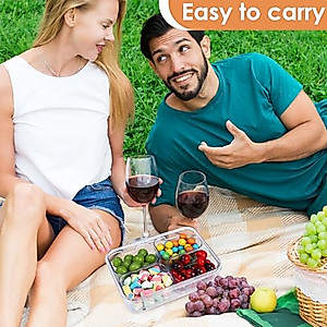Wuoerr Snack Box Container, Portable Snack Box Container, Divided Serving Tray with Lid and Snackle Box, Clear Organizer for Veggie, Tray, Candy, Fruits, Nuts, Snacks (4 Compartments)