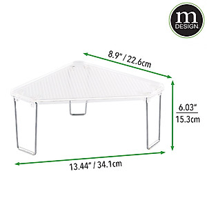 mDesign Plastic/Steel Freestanding Foldable Corner Stackable Organizer Shelf for Kitchen, Counter, Pantry, Cabinet Storage, Holds Plates, Dishes, Ligne Collection, 2 Pack - Clear