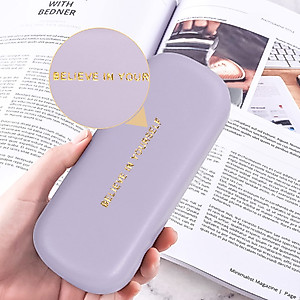 Unaone 2 Pack Eyeglass Case for Women Man, Light Portable Hard Shell Sunglasses Case Clamshell Glasses Protection Case,Pink and Purple