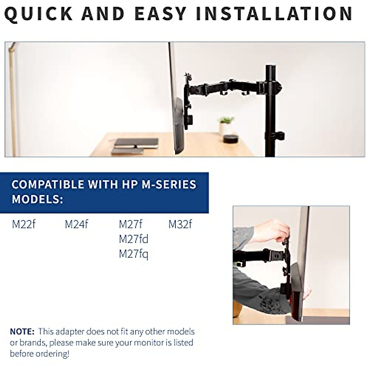 VIVO Quick Attach VESA Adapter Designed for HP M-Series Monitors, M22f, M24f, M27f, M27fd, M27fq, M32f, VESA 75x75m and 100x100mm Conversion Kit, MOUNT-HP01M