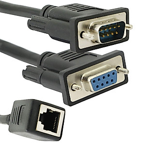 XMSJSIY DB9 RS232 to RJ45 Extender, DB9 9-Pin Serial Port Female&Male to RJ45 CAT5 CAT6 Ethernet LAN Extend Adapter Cable-2pcs (2-Cable)