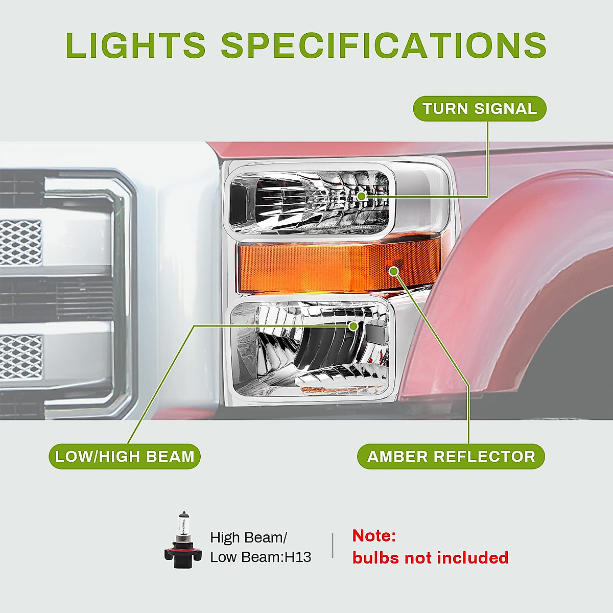 AUTOSAVER88 Headlight Assembly Compatible with 2008-2010 Ford F250 F350 F450 Super Duty Headlamp Chrome Housing(7C3Z-13008BA 7C3Z-13008AA)