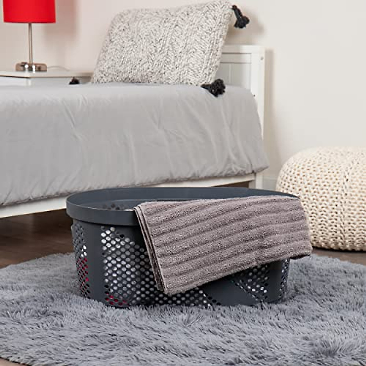 Mind Reader Basket Collection, Laundry Basket, 40 Liter (10kg/22lbs) Capacity, Cut Out Handles, Ventilated, 14.5"L x 23"W x 10.5"H, Gray