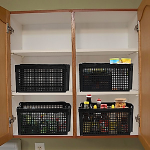 Nesmilers 6-Pack Stackable Storage Baskets Bins, Black Large Plastic Organizer Baskets