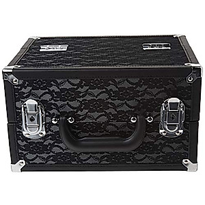 Caboodles Make Me Over 4 Tray Train Case, Cosmetic Storage Case & Organizer, Black Lace, 3.5 Lb