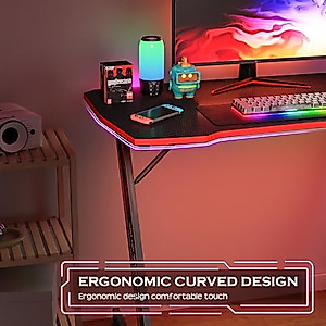 PayLessHere 39 Inch Modern Z-Shaped Computer Desk for Home Office with Headphone Hook - Sturdy Workstation Table with Spacious Desktop,Red