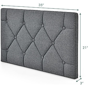 HOMGX Upholstered Twin/Twin XL Headboard, Linen Tufted Button Headboard for Bedroom & Guest Room, Wall-Mounted Single Headboard, Includes Connecting Device