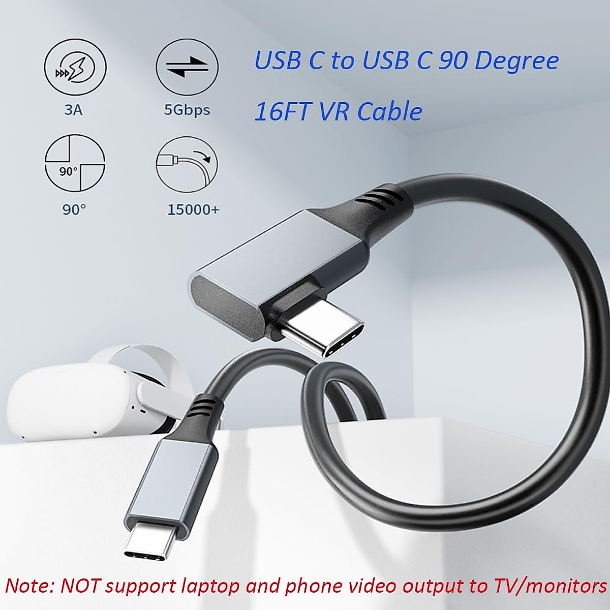 QCEs Link Cable 16FT(5M) Compatible with Meta/Oculus Quest Link Cable, USB C to USB C VR Headset Cable with Fast Charging and 5Gbps Data Transfer for Gaming PC & USB C Chargers