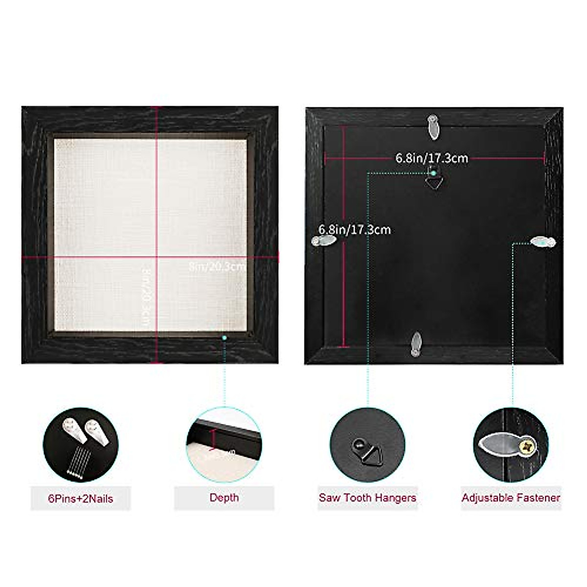 ShadowBox Display Case Bundle | 8x8 Black Shadow Box Frame & 8x10 Top Loading Black Shadow Box with Industrial White Backboard