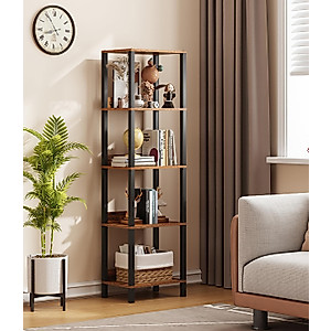 VIMBER 5-Tier Bookshelf with Anti-Fall Baffle, Tall Bookcase for Books, Garage Kit, CDs, Movies, Industrial Standing Bookshelves Storage Organizer for Bedroom Office Living Room USSJ001F