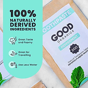 Good Organics - Toothpaste Tablets, Natural Toothpaste Tabs to Remove Plaque & Whiten Teeth, Zero Waste Toothpaste with Xylitol, Travel Toothpaste, Fluoride-Free, Minty Flavor, 200 Counts