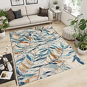 Vintage Autumn Maple Leaf Area Rugs, Blue Yellow Leaves Watercolor Rugs for Living Room, Anti-Skid Machine Washable Low Pile Throw Rug for Entryway Kitchen Kids Bedroom Living Room, 2x3ft