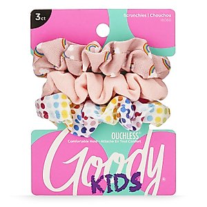 Goody Ouchless Hair Scrunchie - 3 Count, Rainbow & Peach - Secure Styling Accessories for All Hair Types - Pain-Free and Easy to Use