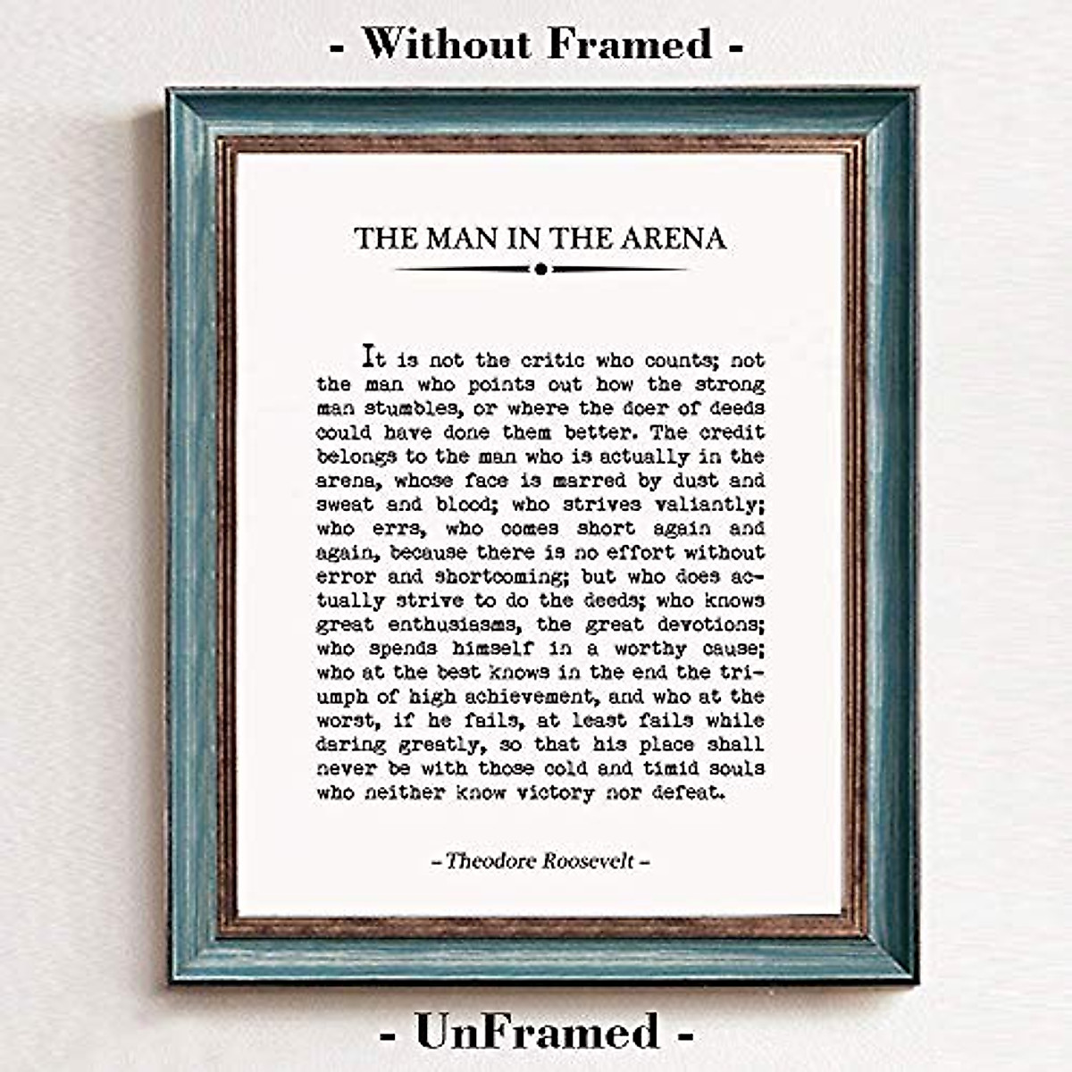 The Man in the Arena, Inspirational Quote Print, Book Page Sign, Graduation Gift, Home Decor, Office Wall Decor, Great Quote, 8 x 10 Inches Unframed