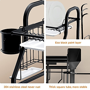 MERRYBOX Dish Drying Rack, 2 Tier Stainless Steel Plate Dish Rack Drainboard Set with 3 Trays, Utensil Holder, Cutting Board Holder, Anti-Rust Dish Drainer for Kitchen Counter Space Saving
