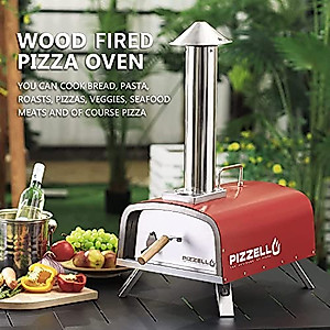 PIZZELLO Portable Pellet Pizza Oven Outdoor Wood Fired Pizza Ovens Included Pizza Stone, Pizza Peel, Fold-up Legs, Cover, Pizzello Forte (Red)