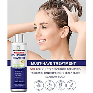 PHARMBANNER Anti-Fungal Shampoo for Folliculitis, Seborrheic Dermatitis, Scalp Psoriasis - Relieves Itchy & Dry Scalp